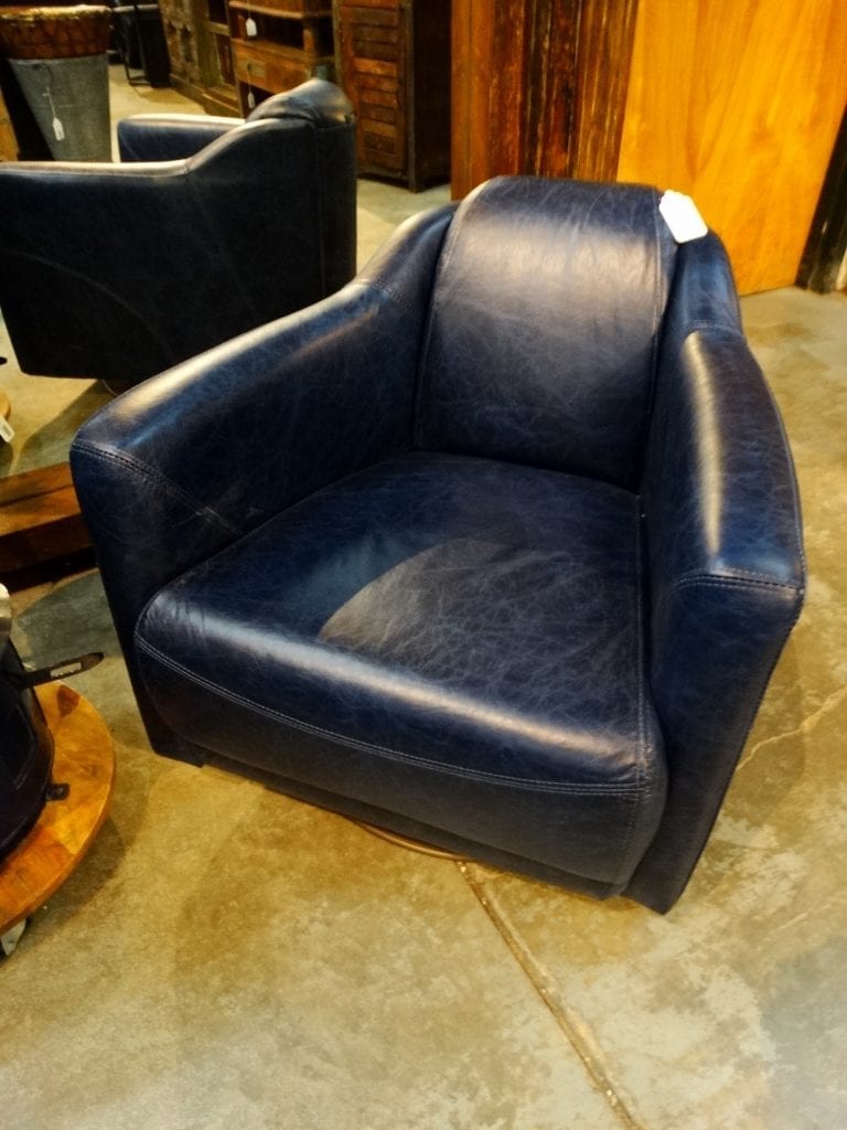 Arm Chair Blue Leather Rocket Swivel Chair - Rare Finds Warehouse