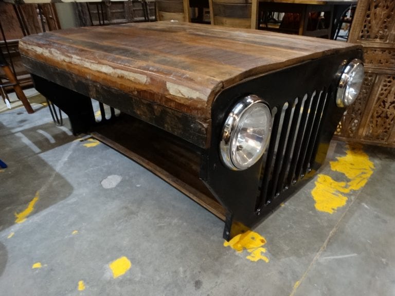 Reclaimed Jeep Coffee Table with Lights - Rare Finds Warehouse