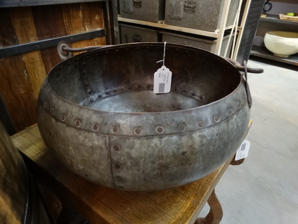 Bowl Industrial Bowl with Rivets and Handle - Rare Finds Warehouse