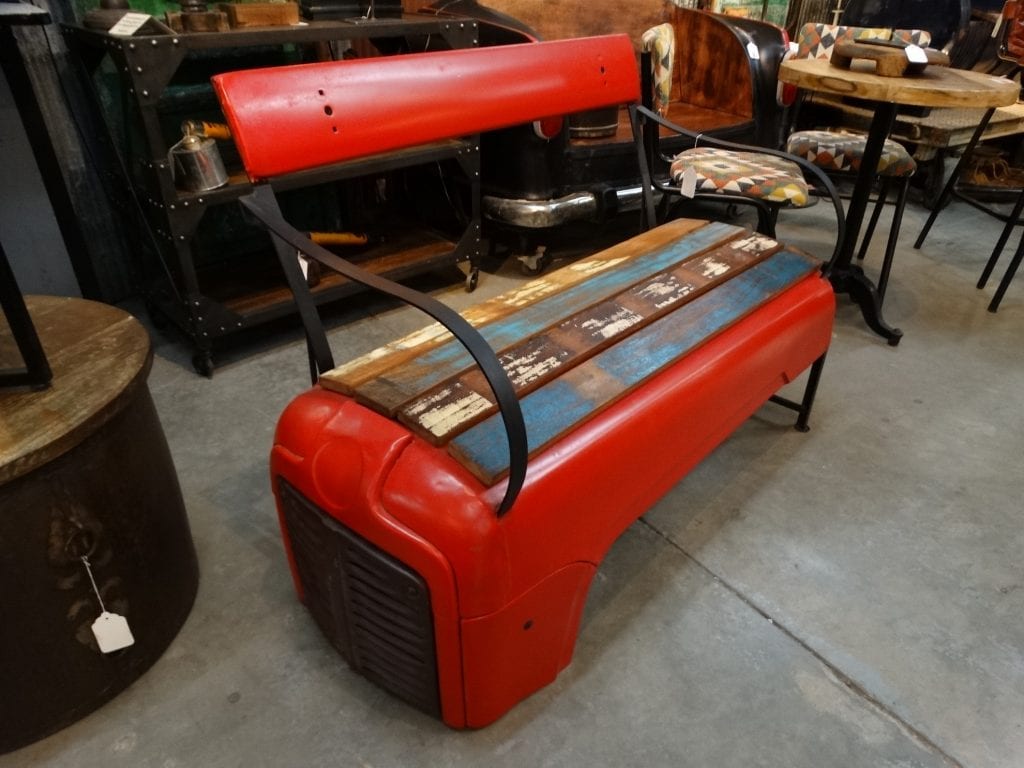 Bench Red Tractor Bench with Back - Rare Finds Warehouse