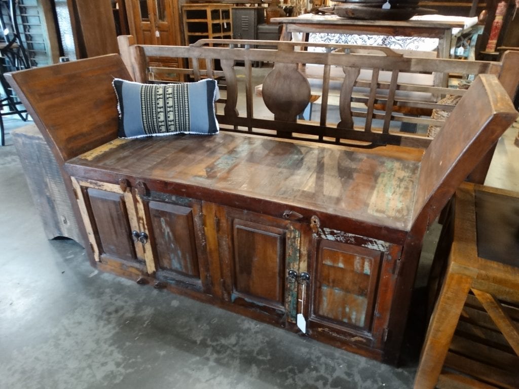Bench Reclaimed Wood Storage Bench with Wings - Rare Finds Warehouse