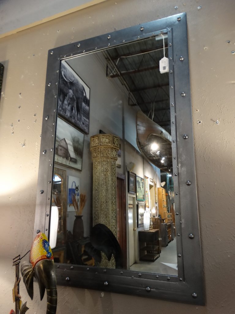 Rectangular Silver Metal Mirror with Rivets - Rare Finds Warehouse