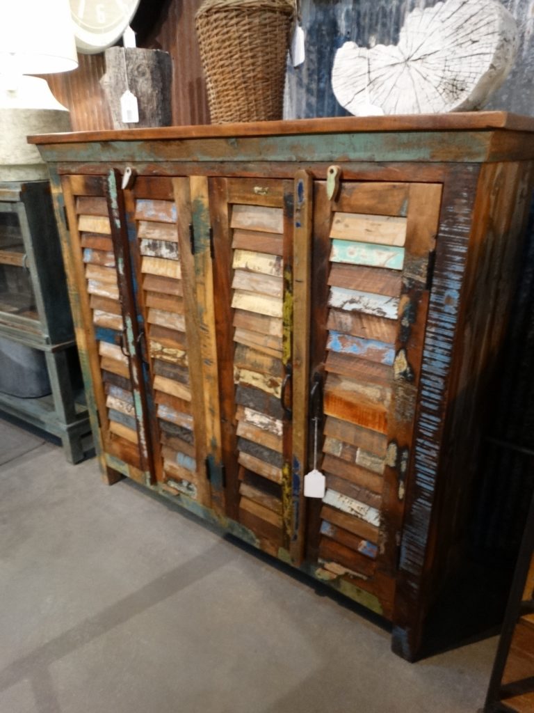 Reclaimed Colorful Wood Shutters Cabinet - Rare Finds Warehouse