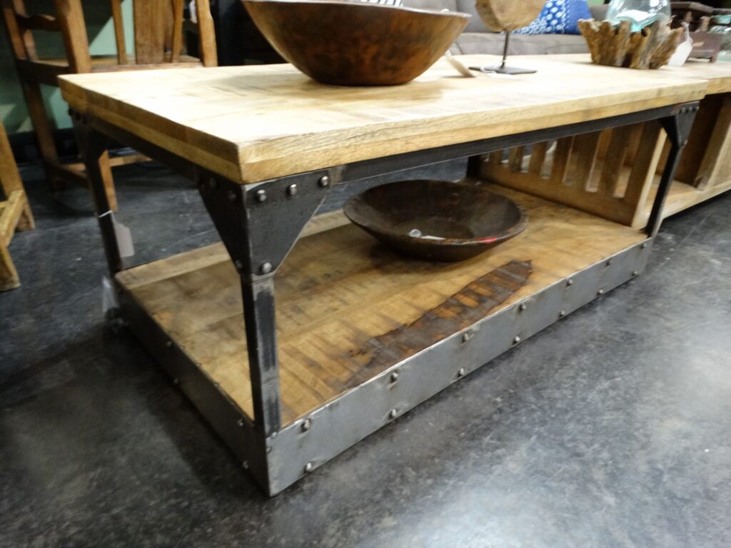 Bi-level Coffee Table with Industrial Frame - Rare Finds Warehouse